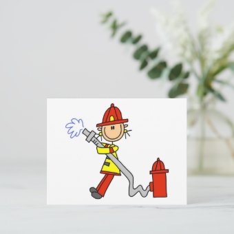 Stick Figure Firefighter with Hose Postcard | Zazzle