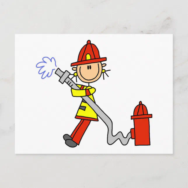 Stick Figure Firefighter with Hose Postcard | Zazzle