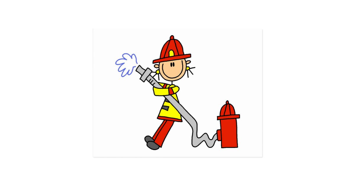 Stick Figure Firefighter with Hose Postcard | Zazzle.com
