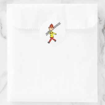 Stick Figure Firefighter with Ladder Stickers | Zazzle
