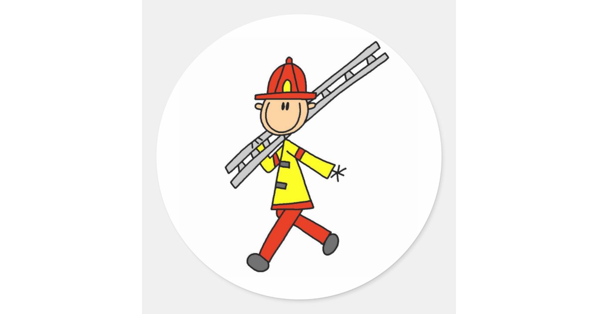 Stick Figure Firefighter with Ladder Stickers | Zazzle