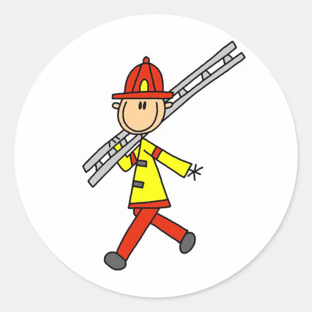 Stick Figure Firefighter with Ladder Stickers | Zazzle