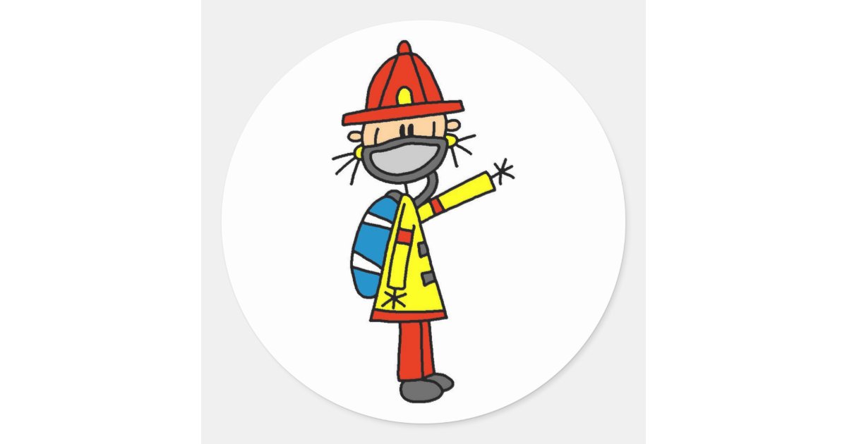 Stick Figure Firefighter with Mask Classic Round Sticker | Zazzle