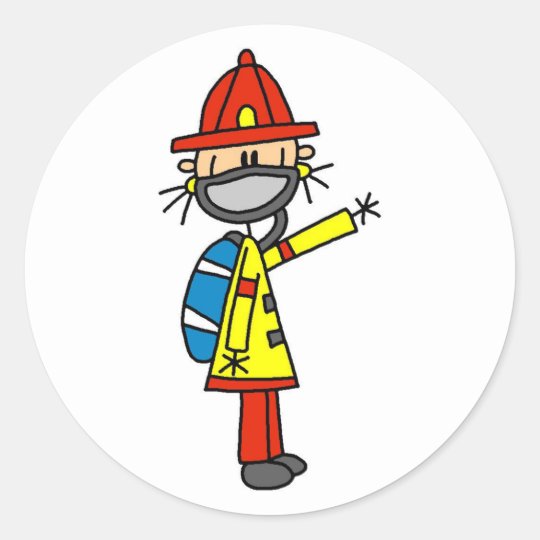 Stick Figure Firefighter with Mask Classic Round Sticker | Zazzle.com