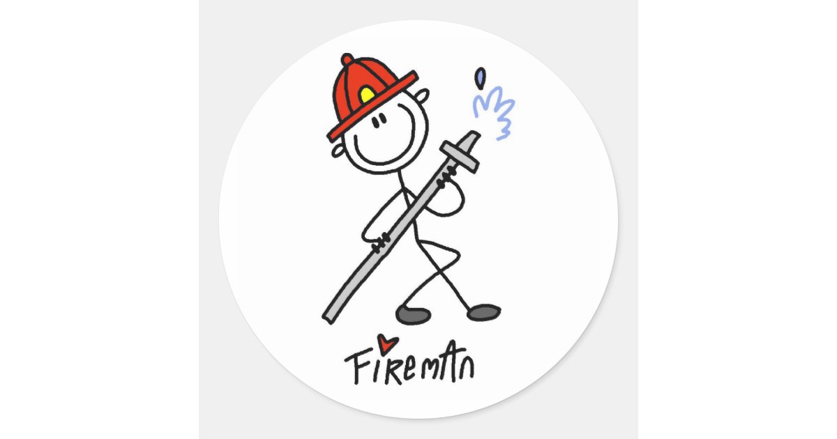Stick Figure Fireman Classic Round Sticker | Zazzle