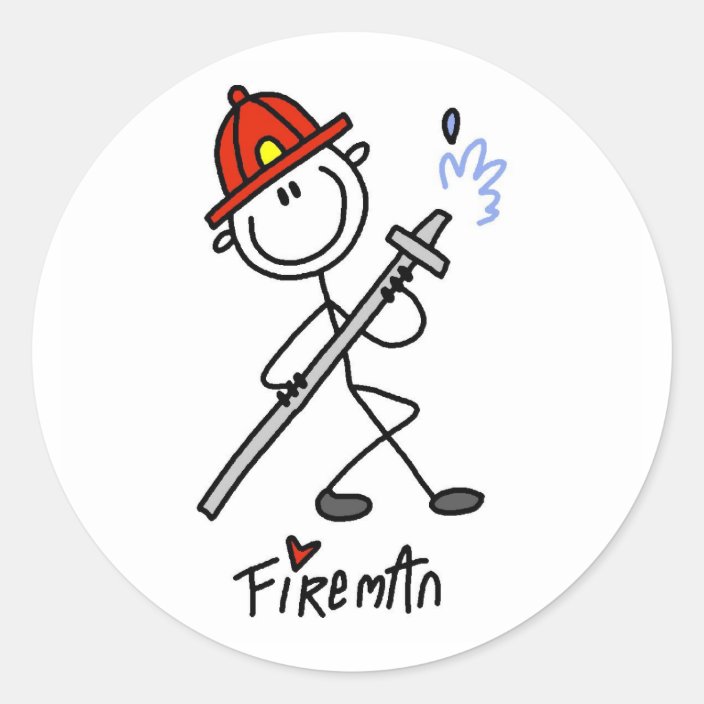 Stick Figure Fireman Classic Round Sticker | Zazzle.com