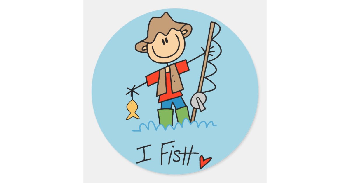 Stick Figure Fisherman Classic Round Sticker | Zazzle