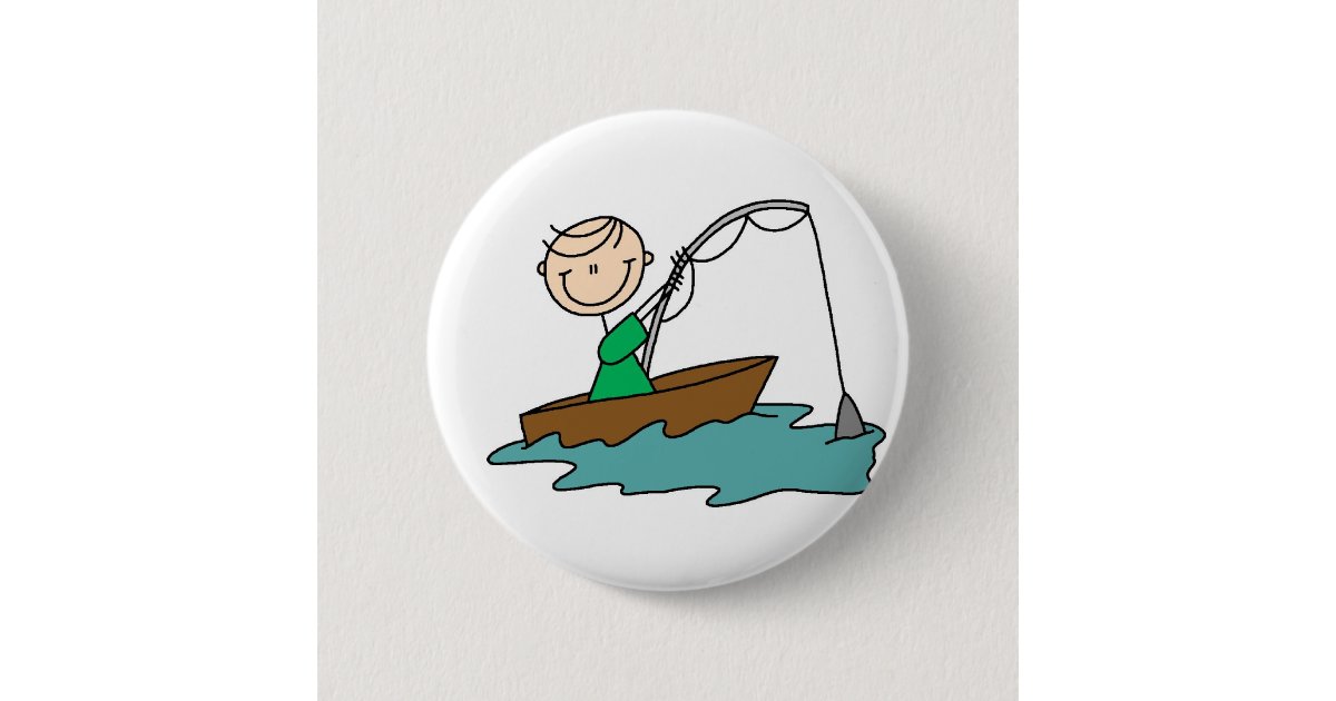 Stick Figure Fishing Button | Zazzle