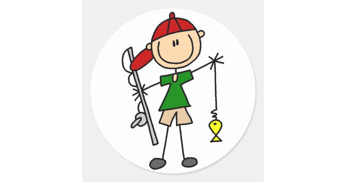 Stick Figure Fishing Sticker | Zazzle