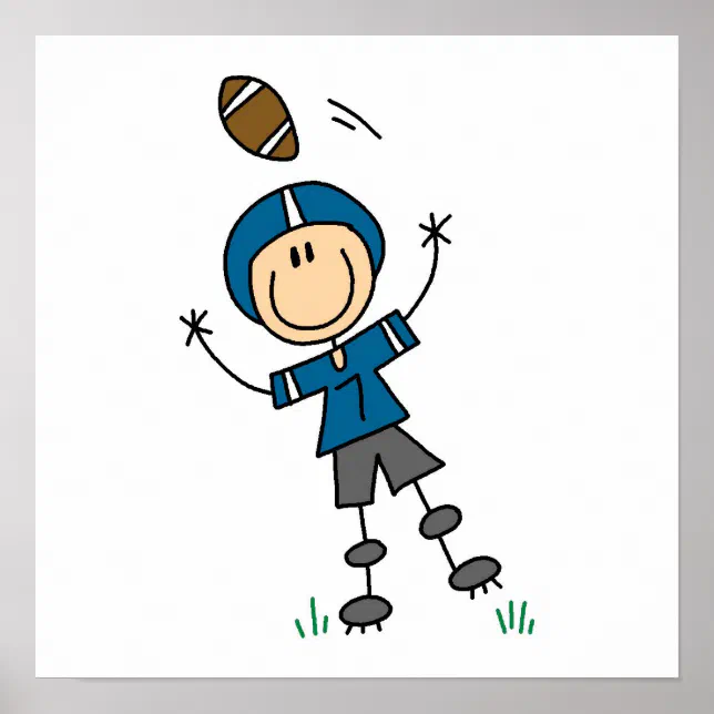 Stick Figure Football Blue Poster | Zazzle