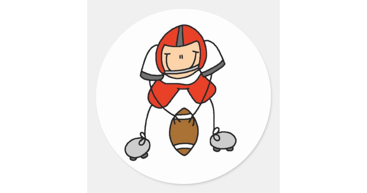 Stick Figure Football Red Classic Round Sticker | Zazzle