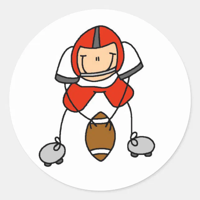 Stick Figure Football Red Classic Round Sticker | Zazzle