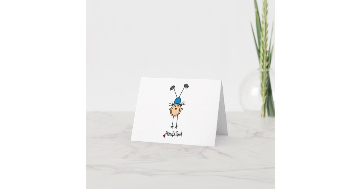 Stick Figure Girl Doing Handstands Note Card | Zazzle