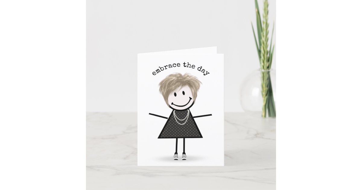 Stick Figure Girl In Sneakers Hello Card | Zazzle