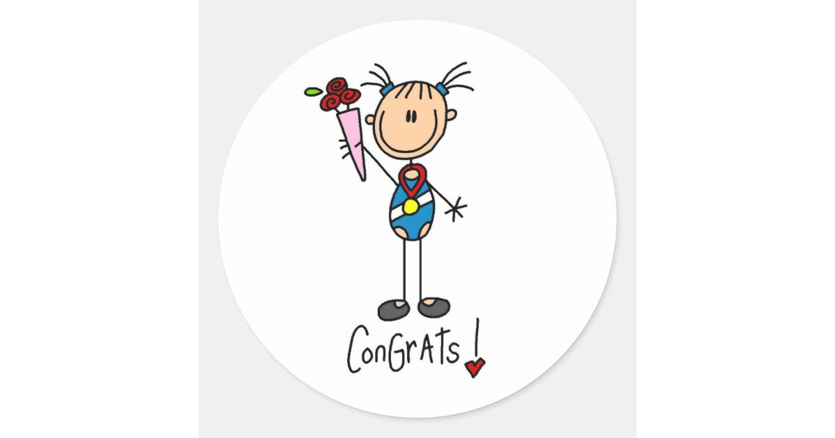 Stick Figure Girl Winning Medal Stickers | Zazzle