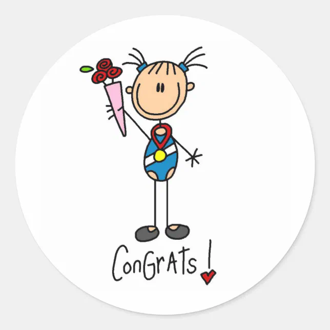 Stick Figure Girl Winning Medal Stickers | Zazzle