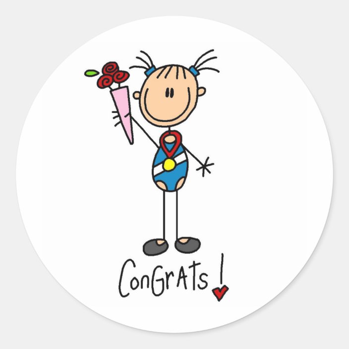 Stick Figure Girl Winning Medal Stickers | Zazzle.com