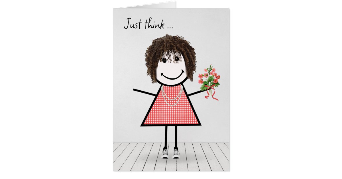 Stick Figure Girl with Birthday Bouquet | Zazzle