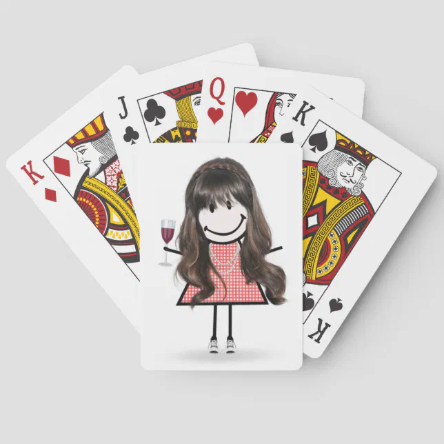 Stick Figure Girl with Wine Glass Poker Cards | Zazzle