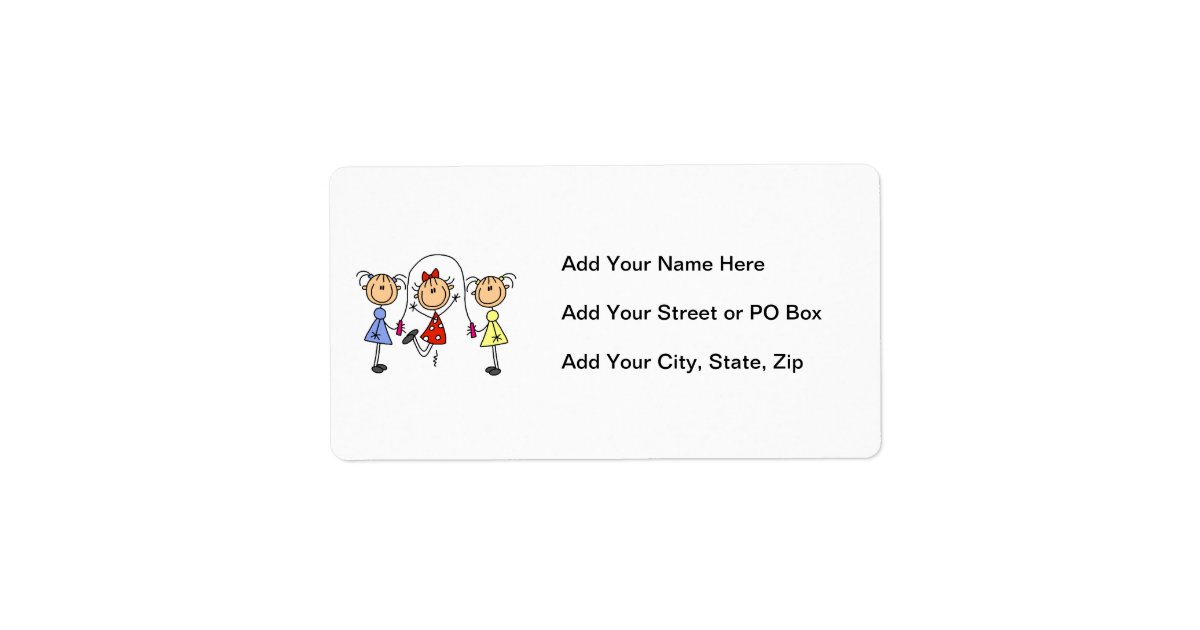 Stick Figure GIrls Jumping Rope Label | Zazzle