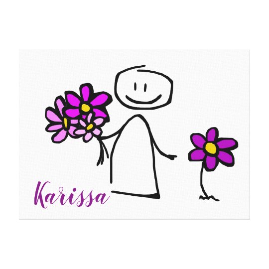 Stick Figure Holding Flowers Canvas Print | Zazzle.com