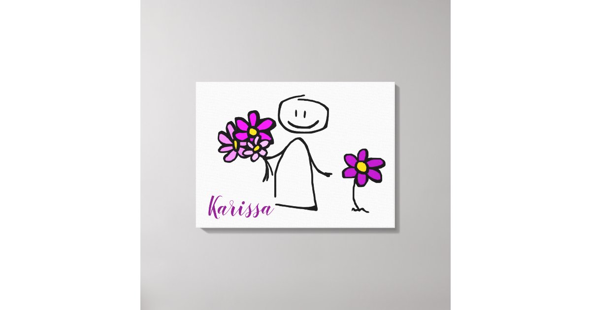 Stick Figure Holding Flowers Canvas Print | Zazzle