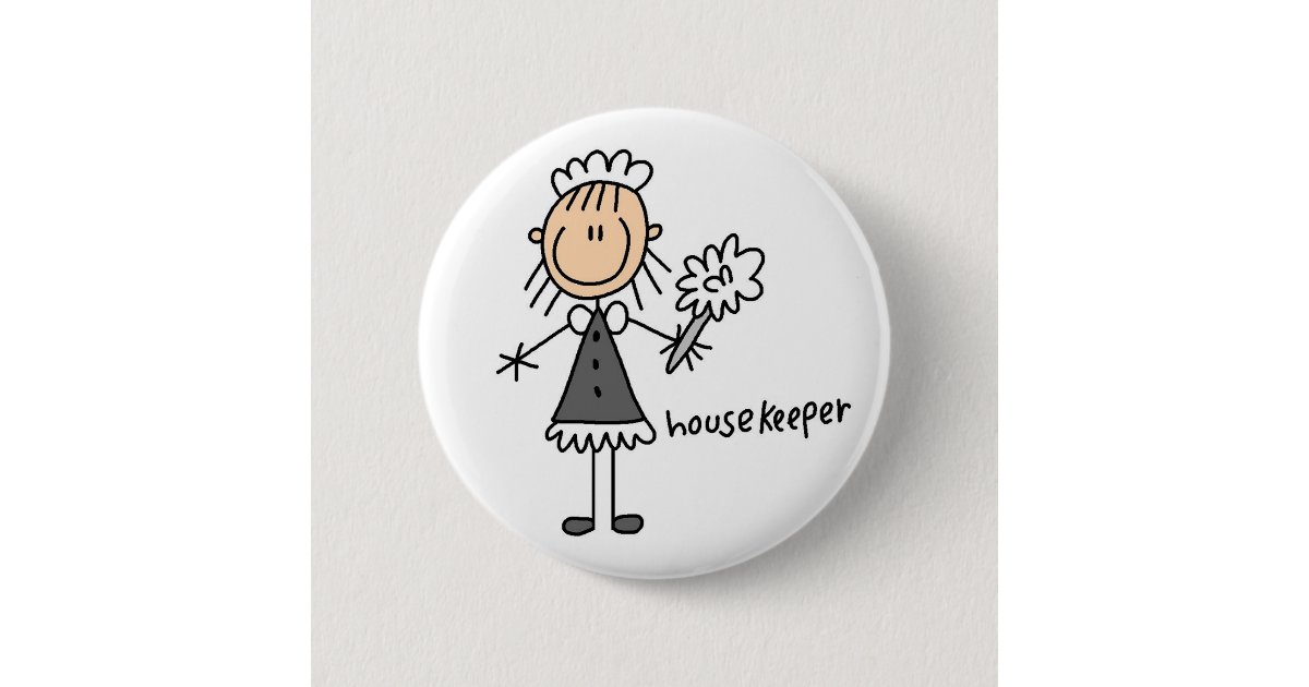 Stick Figure Housekeeper Button | Zazzle