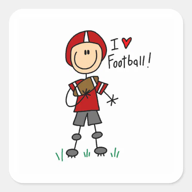 Stick Figure I Love Football T-shirts and Gifts Square Sticker | Zazzle