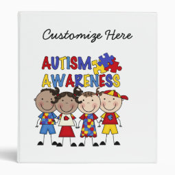 Stick Figure Kids Autism Awareness Binder | Zazzle