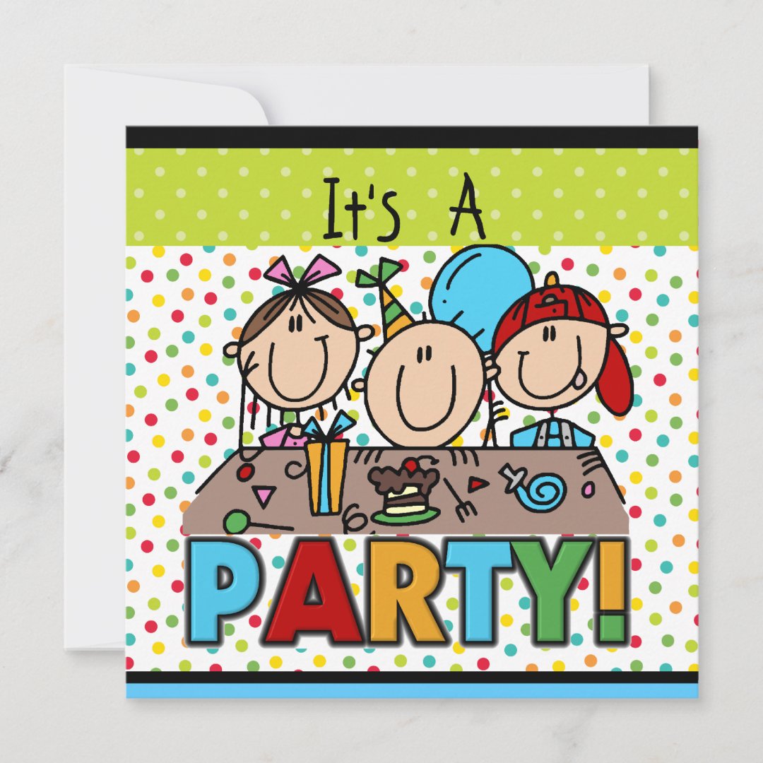 Stick Figure Kids Birthday Party Invitations | Zazzle