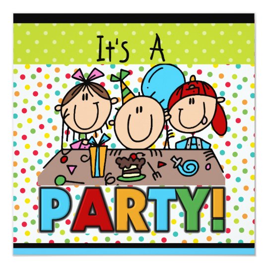 Stick Figure Kids Birthday Party Invitations | Zazzle.com