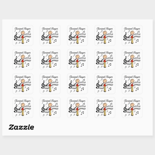 Stick Figure Male Clarinet Player Tshirts and Gift Square Sticker | Zazzle