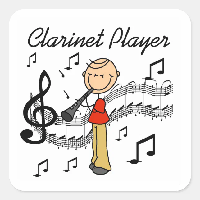 Stick Figure Male Clarinet Player Tshirts and Gift Square Sticker | Zazzle