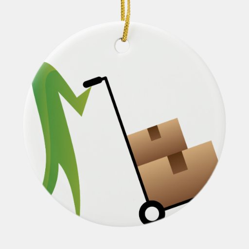 Stick Figure Man Moving Boxes Handtruck Ceramic Ornament | Zazzle