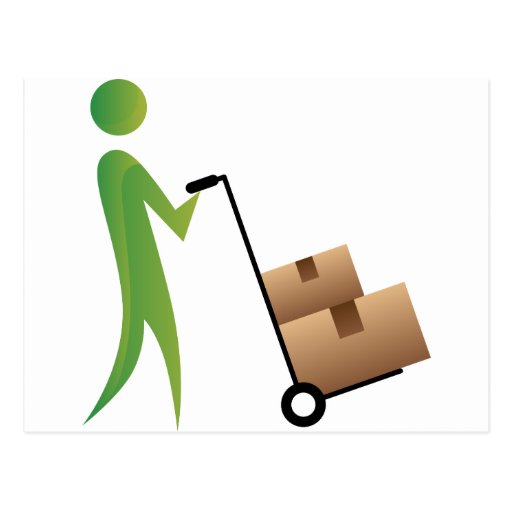 Stick Figure Man Moving Boxes Handtruck Postcard | Zazzle