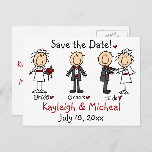 Stick Figure Save the Date! Announcement Postcard | Zazzle