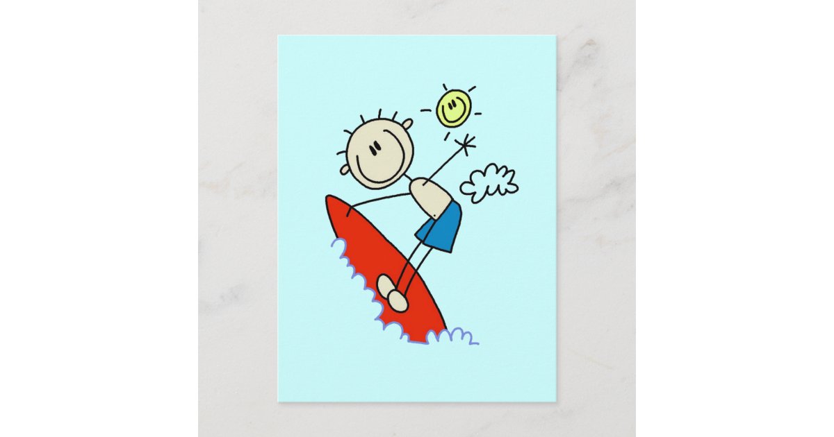 Stick Figure Surfer Boy Tshirts and Gifts Postcard | Zazzle
