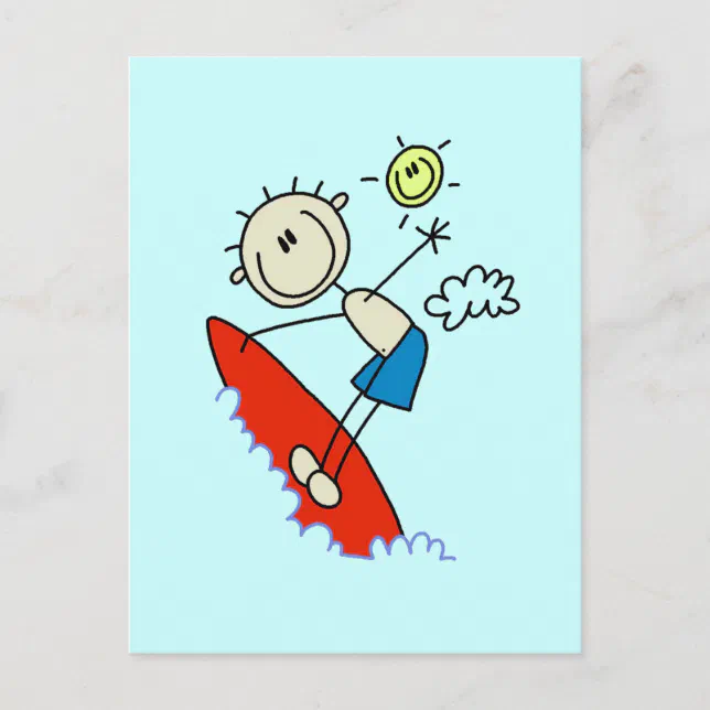 Stick Figure Surfer Boy Tshirts and Gifts Postcard | Zazzle