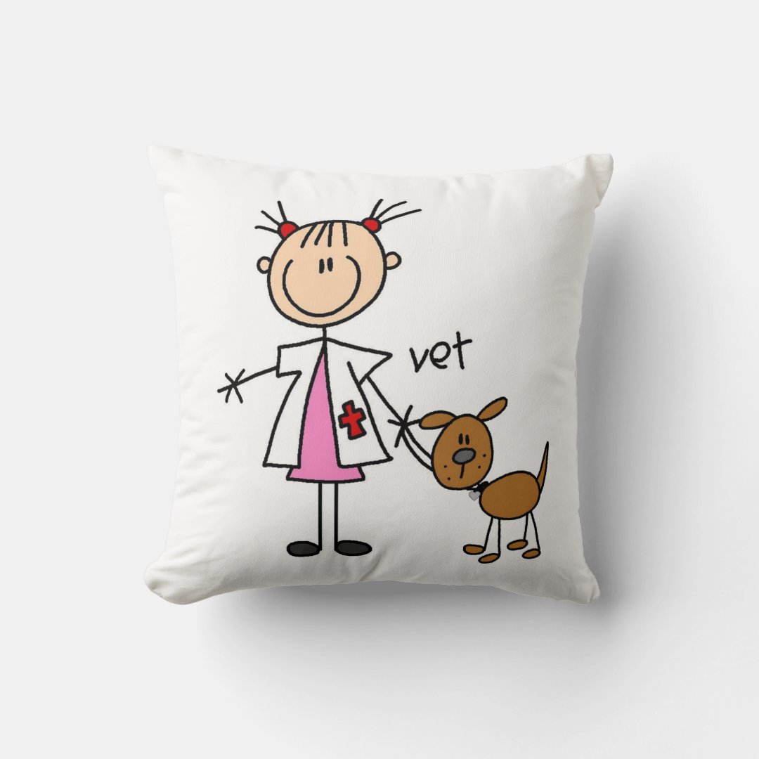 Stick Figure Veterinarian With Dog Throw Pillow | Zazzle