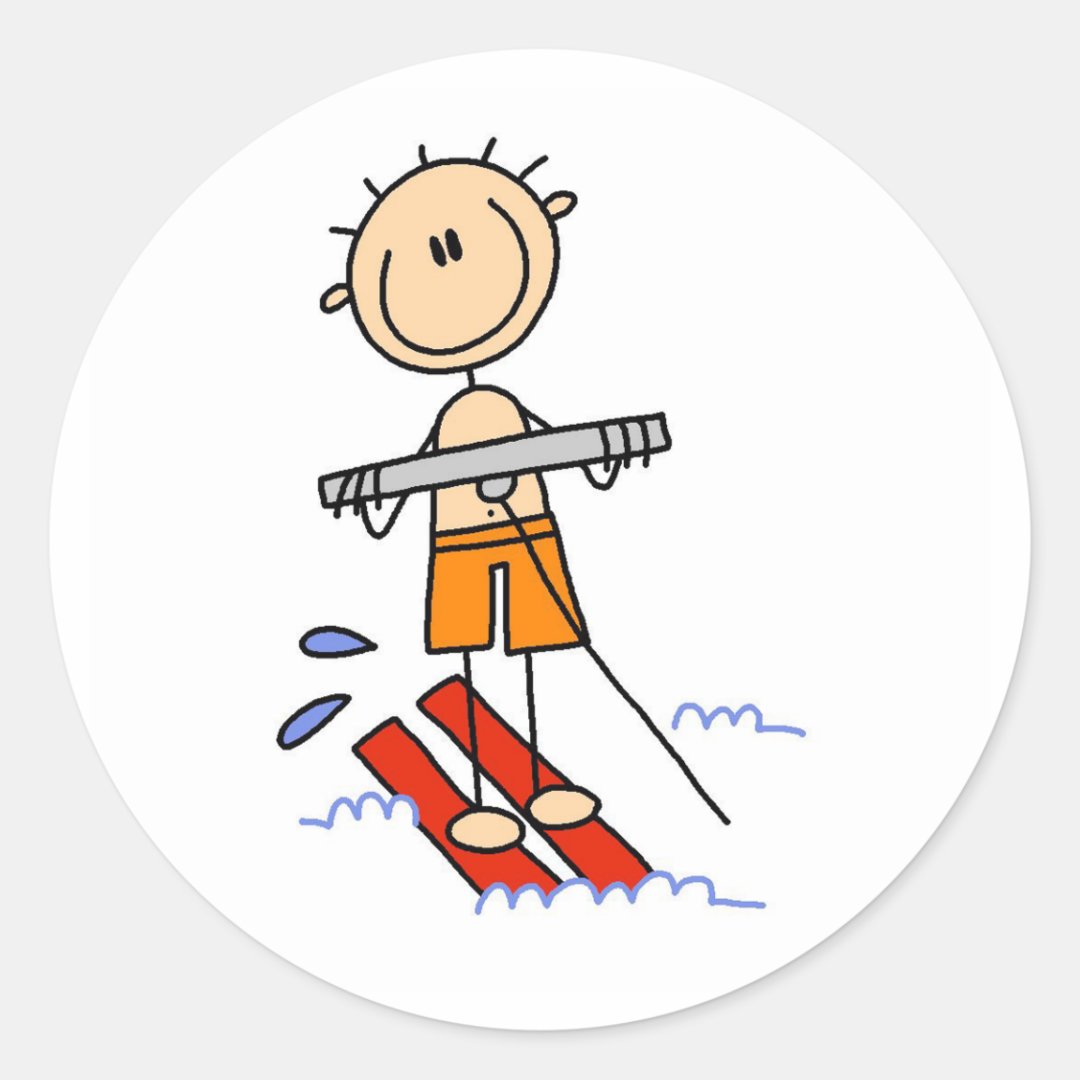 Stick Figure Water Skiing Stickers | Zazzle