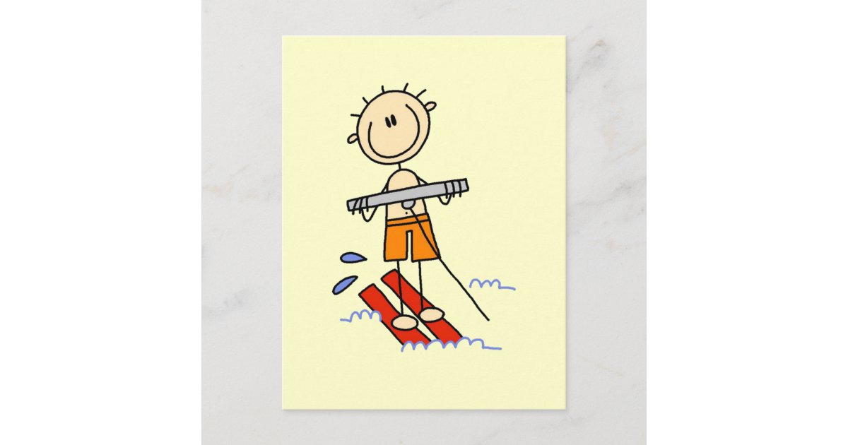 Stick Figure Water Skiing Tshirts and gifts Postcard | Zazzle
