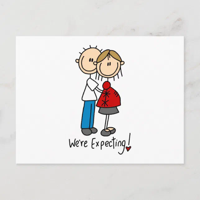 Stick Figure We're Expecting Announcement Postcard | Zazzle