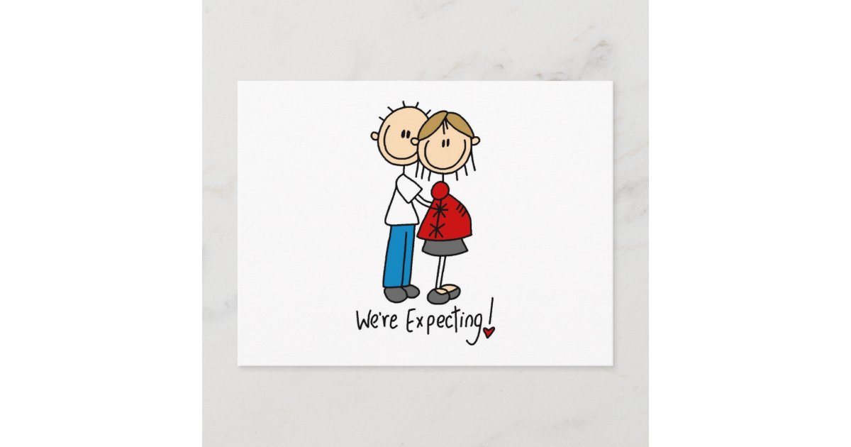 Stick Figure We're Expecting Announcement Postcard | Zazzle