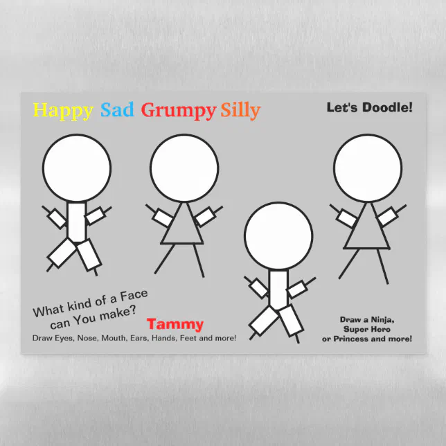 Stick Figures Boys Girls Activity Silver Magnetic Dry Erase Sheet | Zazzle