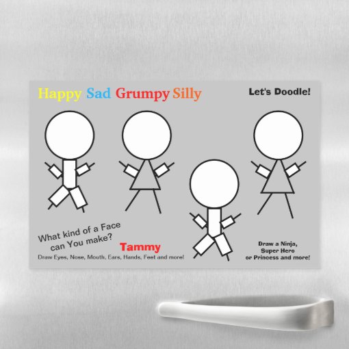 Stick Figures Boys Girls Activity Silver Magnetic Dry Erase Sheet | Zazzle