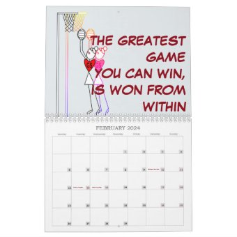 Stick Figures Inspirational Quotes Netball 2019 Calendar | Zazzle