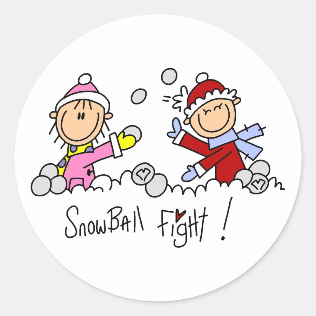 Stick Figures Snowball Fight Classic Round Sticker | Zazzle