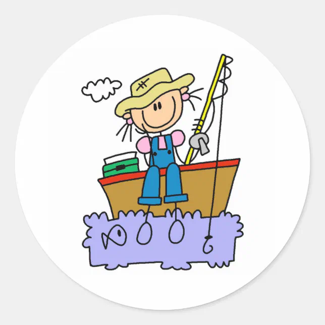 Stick Girl Fishing Classic Round Sticker | Zazzle