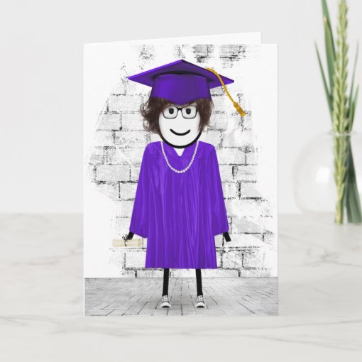 Stick Girl Graduate with Hair and Diploma Card | Zazzle
