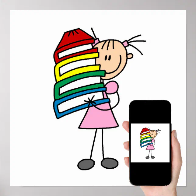 Stick Girl With Books Poster | Zazzle